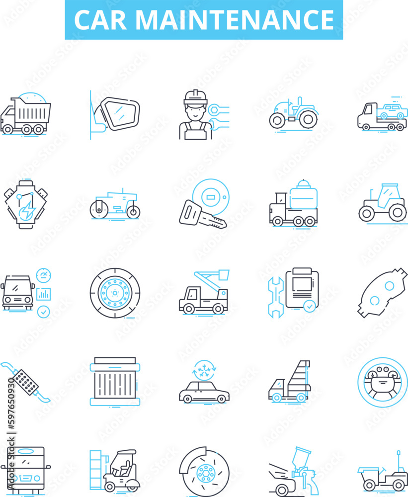 Car maintenance vector line icons set. Servicing, Repair, Tune-up, Oil ...