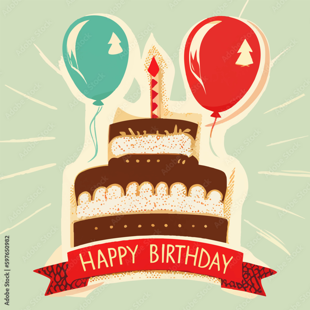 Retro Happy Birthday Cake
