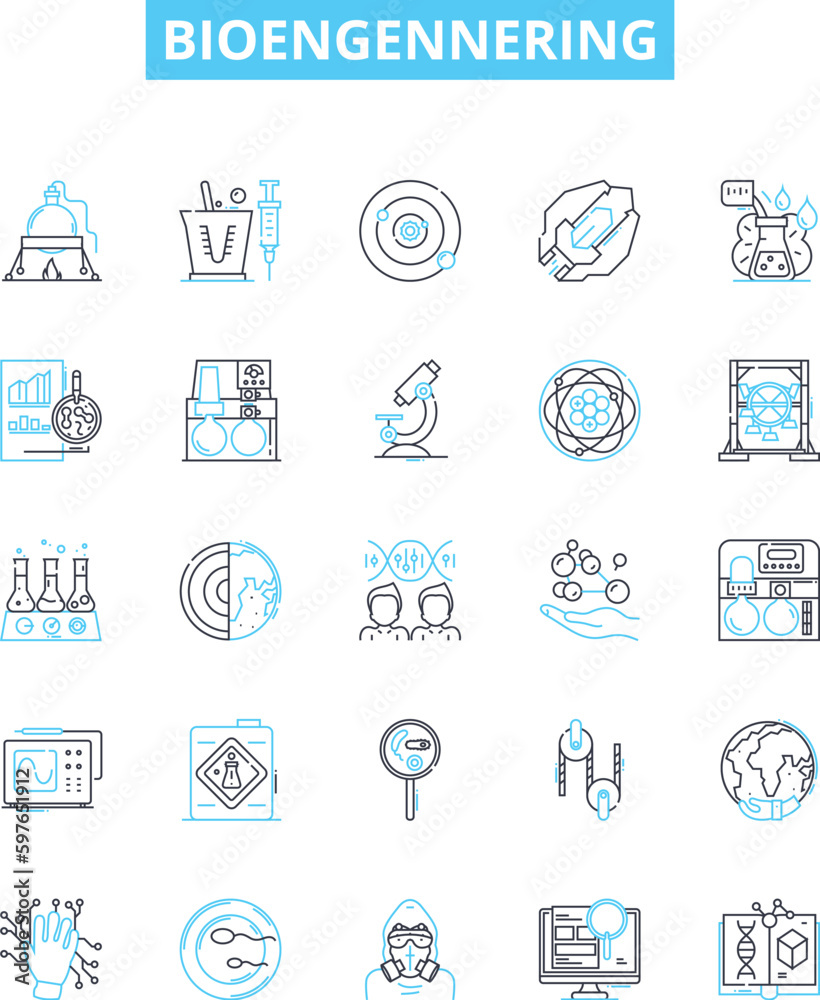 Bioengennering vector line icons set. bioengineering, genetics ...