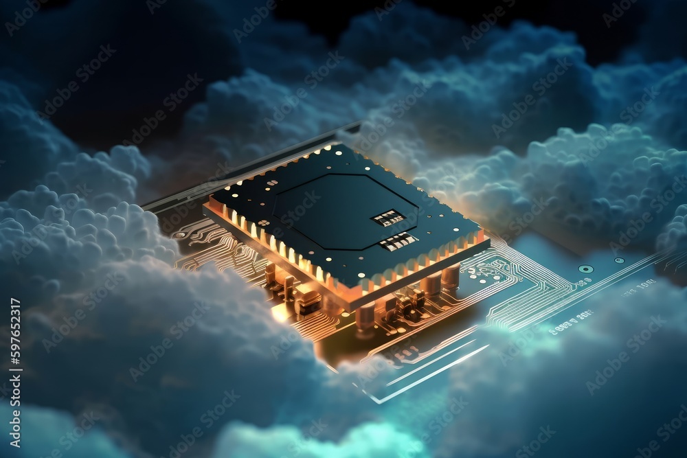 Fusing Microchip Tech and Cloud Computing in a Futuristic Cartoon High Tech 8K World for Hyper ...