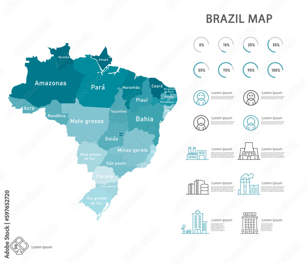 Brazil map and infographic of provinces, political maps of brazil south ...