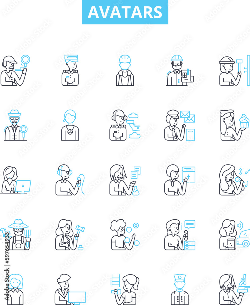 Avatars vector line icons set. Personas, Characters, Forms, Idols ...
