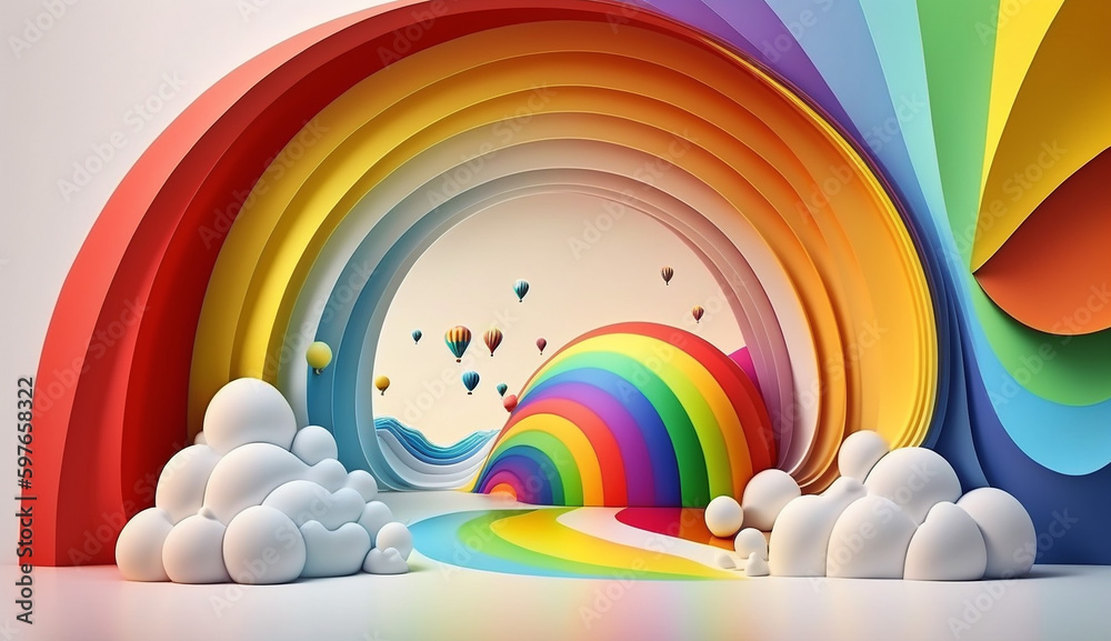 White Background with Rainbow Colors. 3d rendering. Generative AI Stock ...