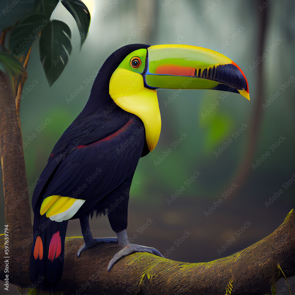 Keel-billed toucan in a jungle | Toucan on a branch isolated with white ...
