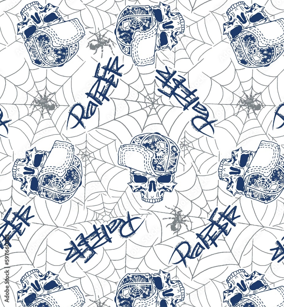 carttoon skull marijunana design pattern background cartoon hand drawn ...
