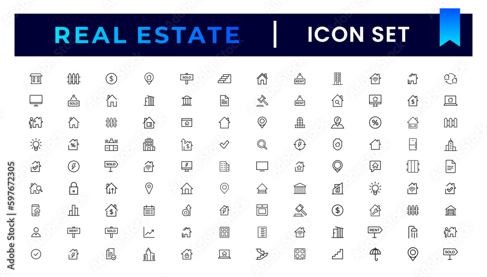 Real Estate minimal thin line web icon set. Included the icons as ...