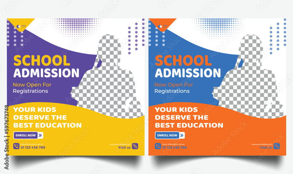school admission or education social media pack template design set ...