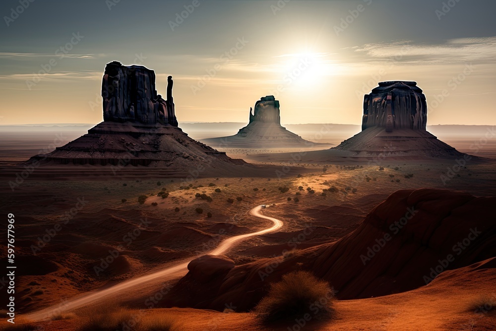 Monument Valley Sunrise in Arizona, Red Sandstone Mesas and Spires ...