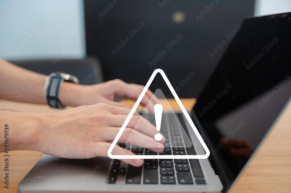 Foto de warning signs to be aware of the dangers of being hacked by hackers,Internet malware ...