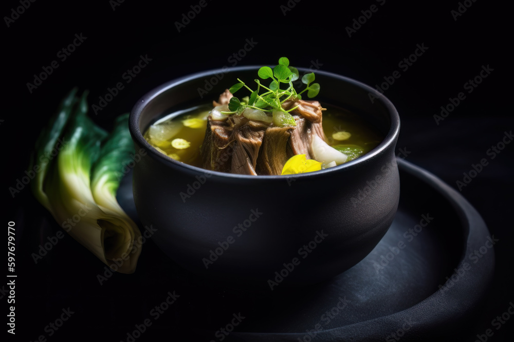 AI generated appetizing Bulalo soup made with leafy vegetables and corn ...