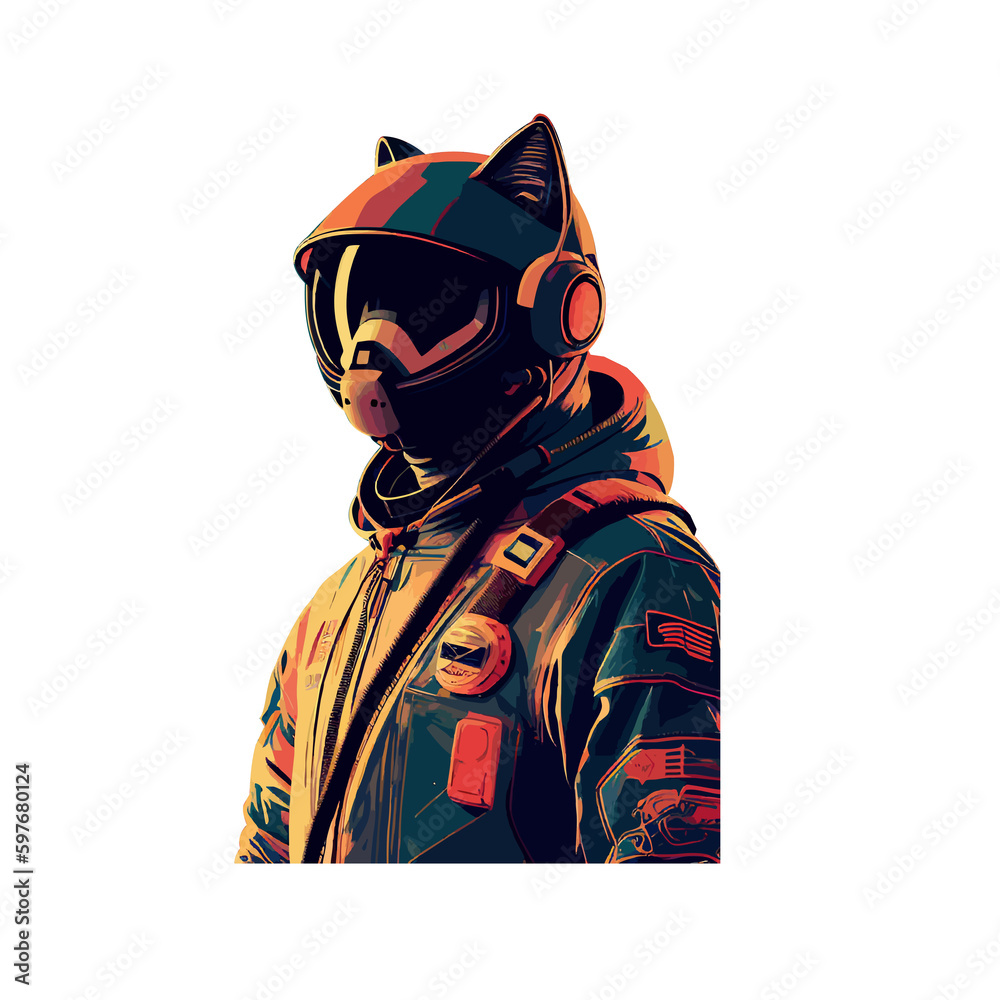 Retro astronaut sticker illustration. transparent background, white ...