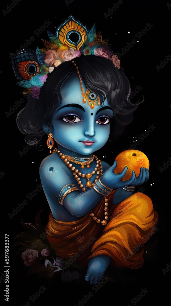 Little Krishna Painting. Generative Al high quality Stock Illustration ...