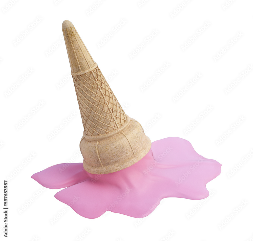 Dropped ice cream cone isolated on transparent background. 3D ...