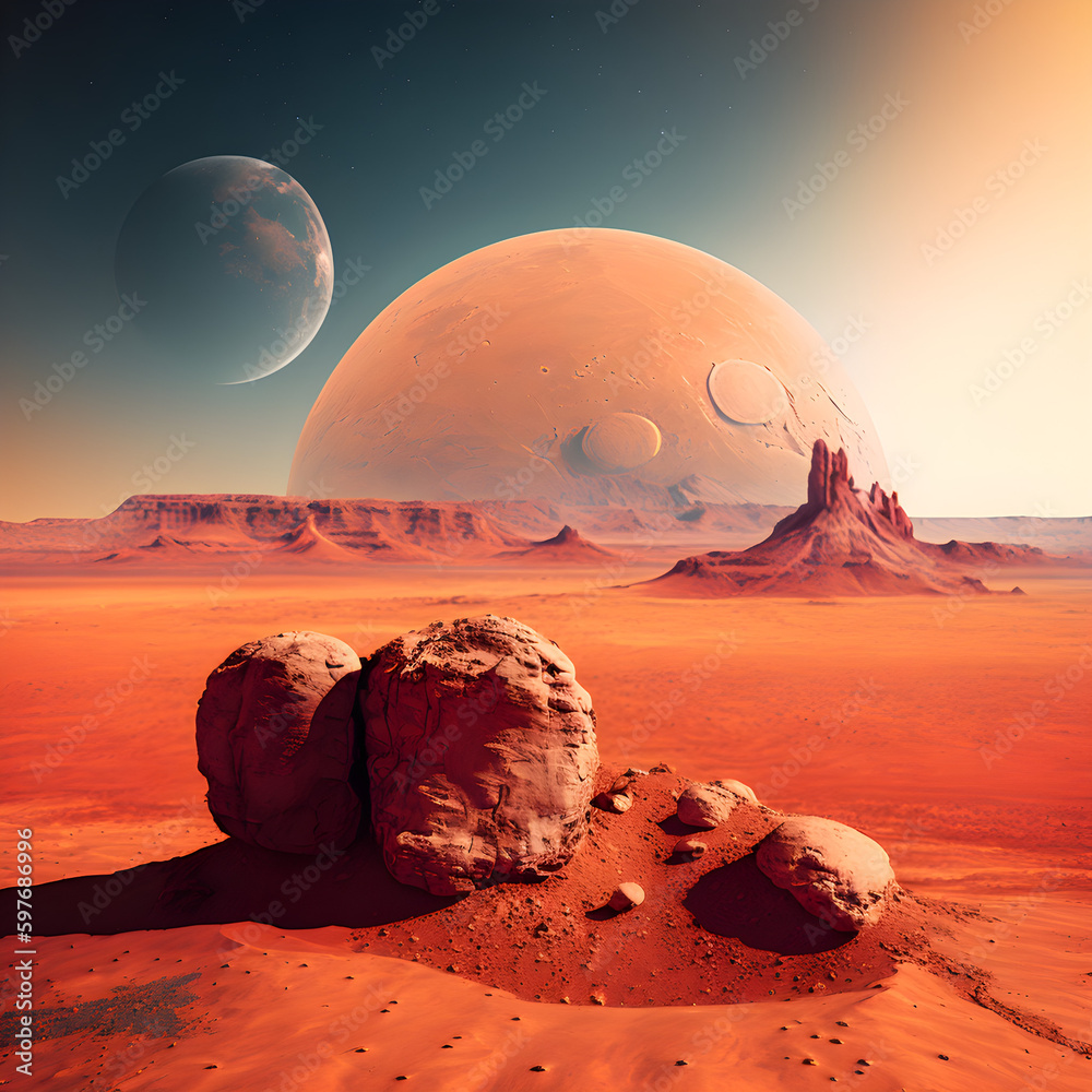 instagram post format 1080 x 1350, planet Mars with desert and ...