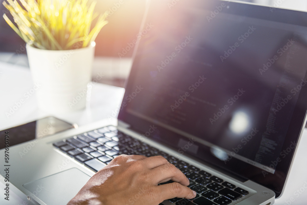 Programmer Woman Writing Program Html Code Sitting At Workplace In Office It Software Developer