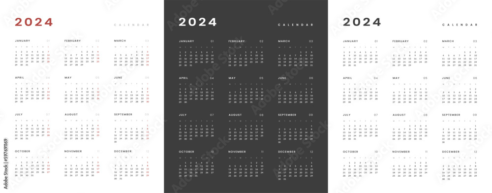 2024 Annual Calendar template. Vector layout of a wall or desk simple ...