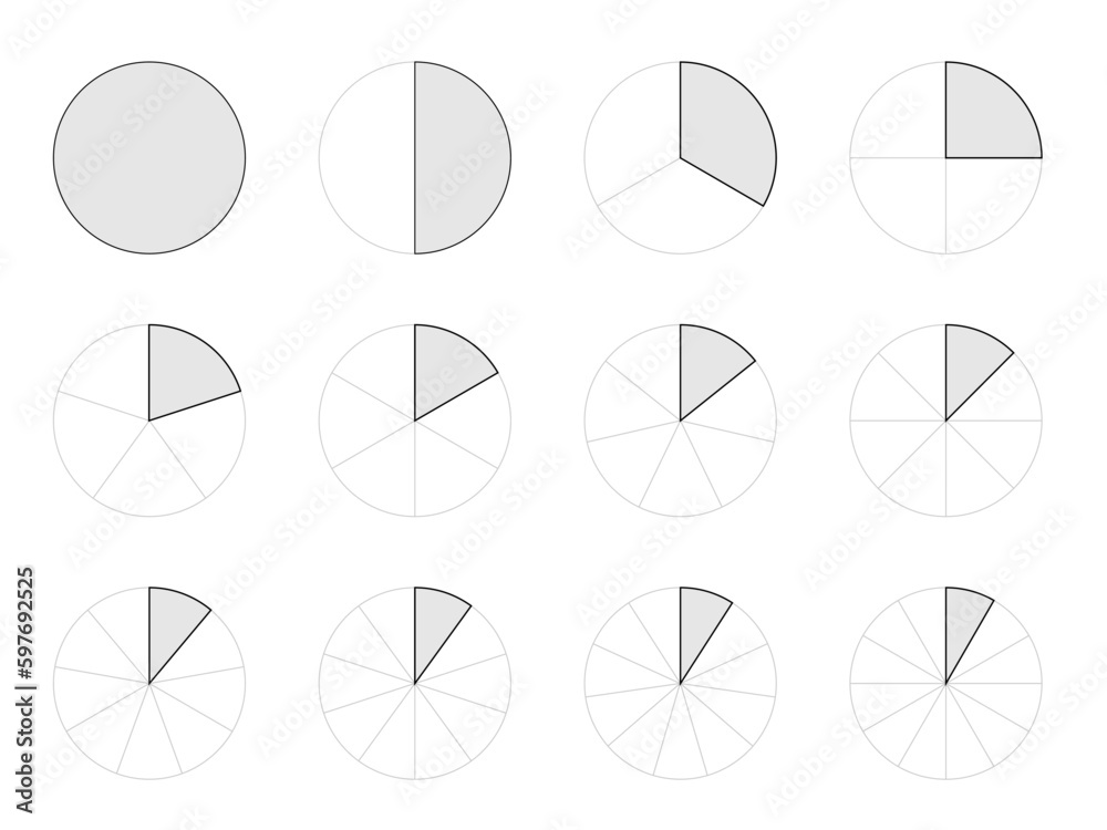 Circle sections and parts set vector illustration. Abstract pie chart ...