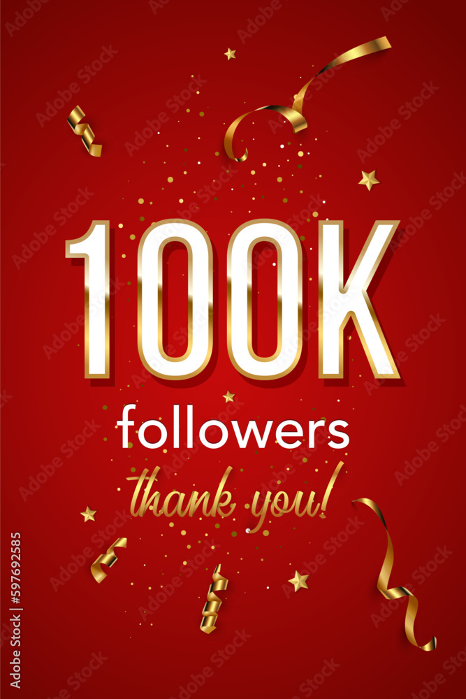 100000 followers celebration vertical vector banner. Social media ...