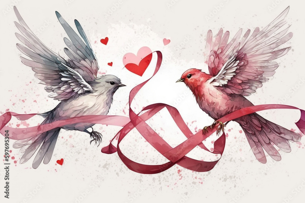 Nierozłączna ptasia para -zakochane ptaki, papeteria, ślub, - An ...