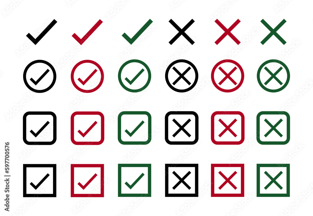 Check Mark Vector Icons. Tick And Cross Vector Icon Set. Stock Vector | Adobe Stock