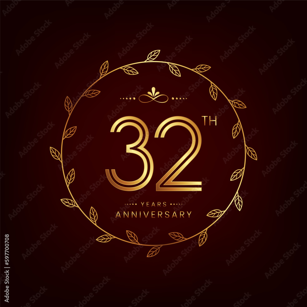32th anniversary logo with golden number for celebration event ...
