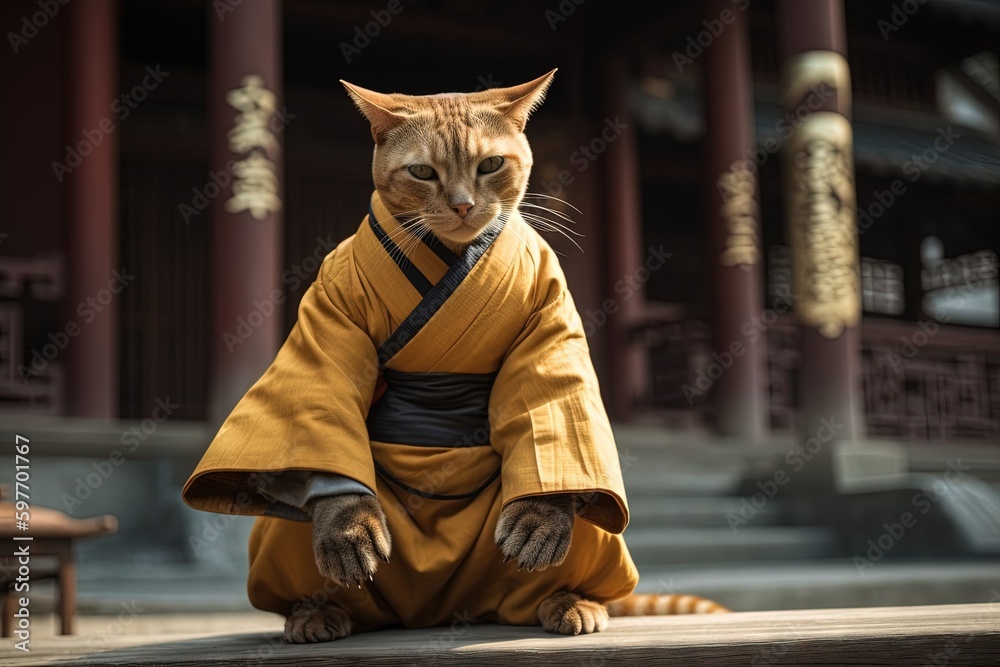 cat shaolin monk illustration generative ai Stock Illustration | Adobe ...