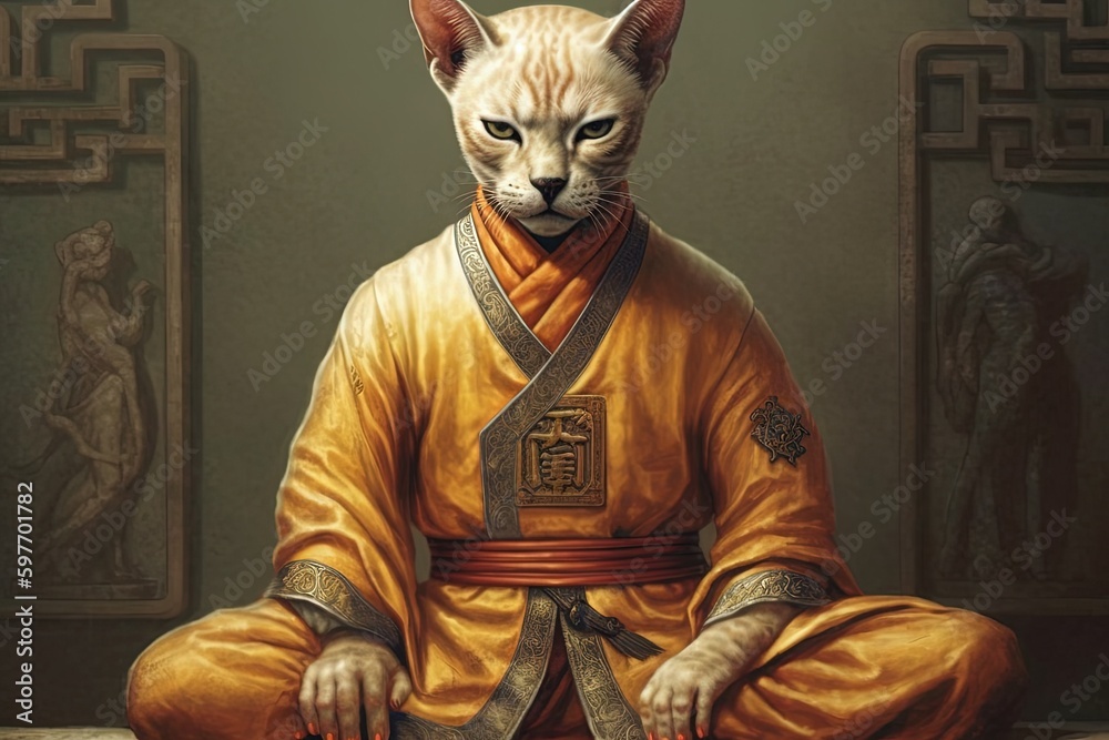 cat shaolin monk illustration generative ai Stock Illustration | Adobe ...