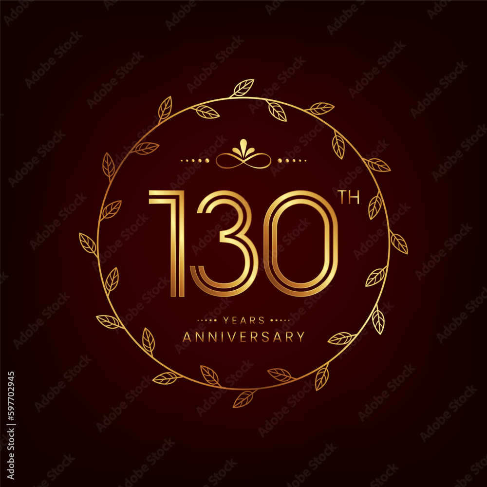 130th anniversary logo with golden number for celebration event, invitation, wedding, greeting ...