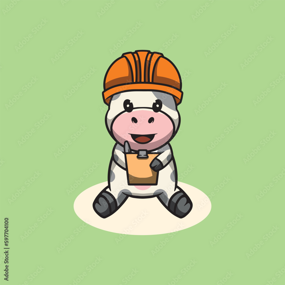 Cute cow working cartoon illustration Stock Vector | Adobe Stock