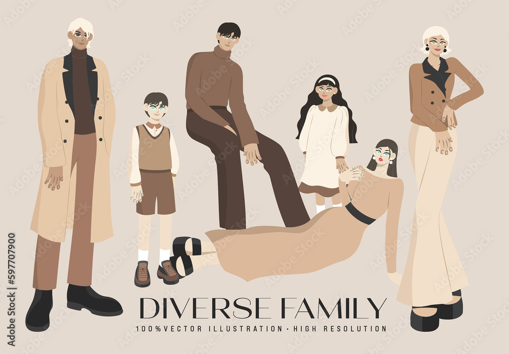 Diverse Family Illustrations Set Stock Template | Adobe Stock