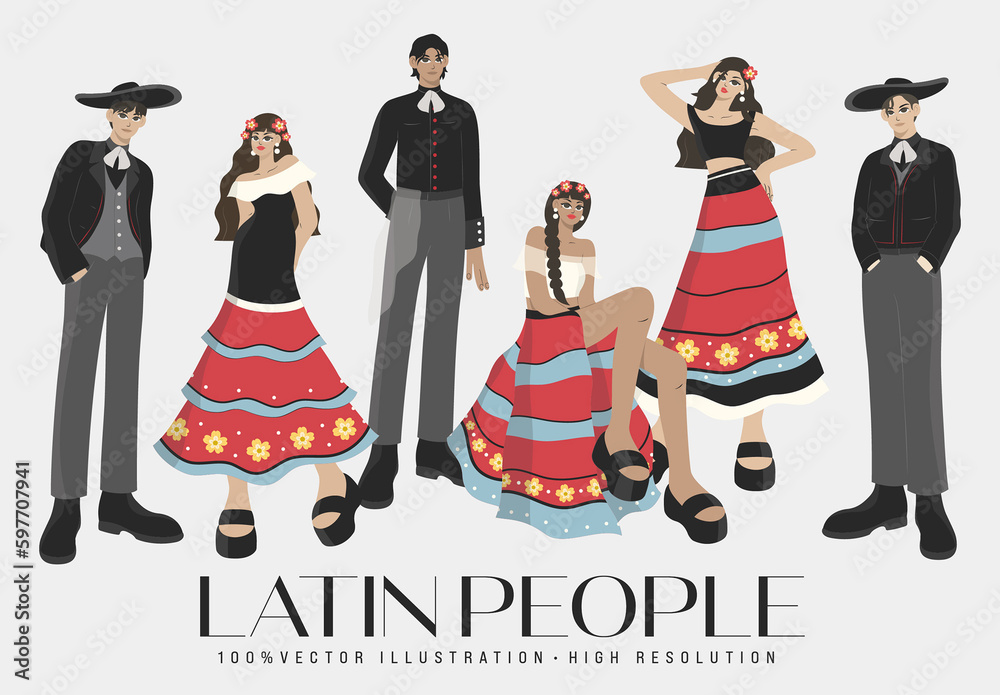 Latin People Illustrations Set Stock Template | Adobe Stock