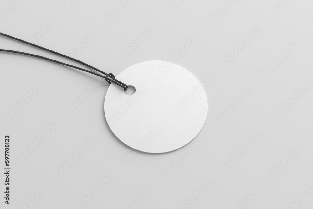 White round tag mockup on white background. Side view Stock ...