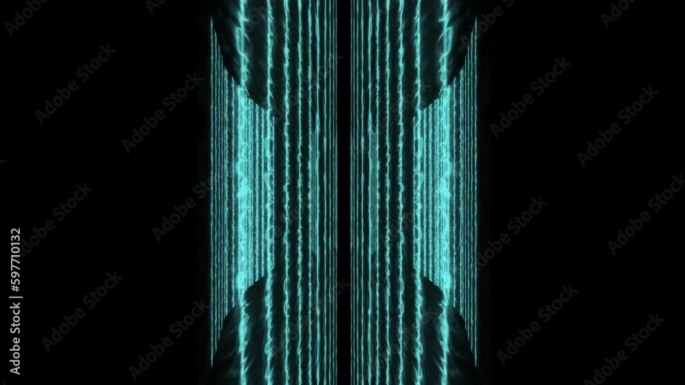 symmetrical abstract blue lines animation at black background with ...