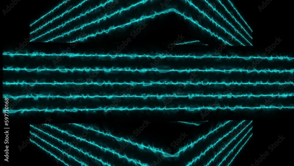 abstract blue lines animation at black background with bright neon rays ...