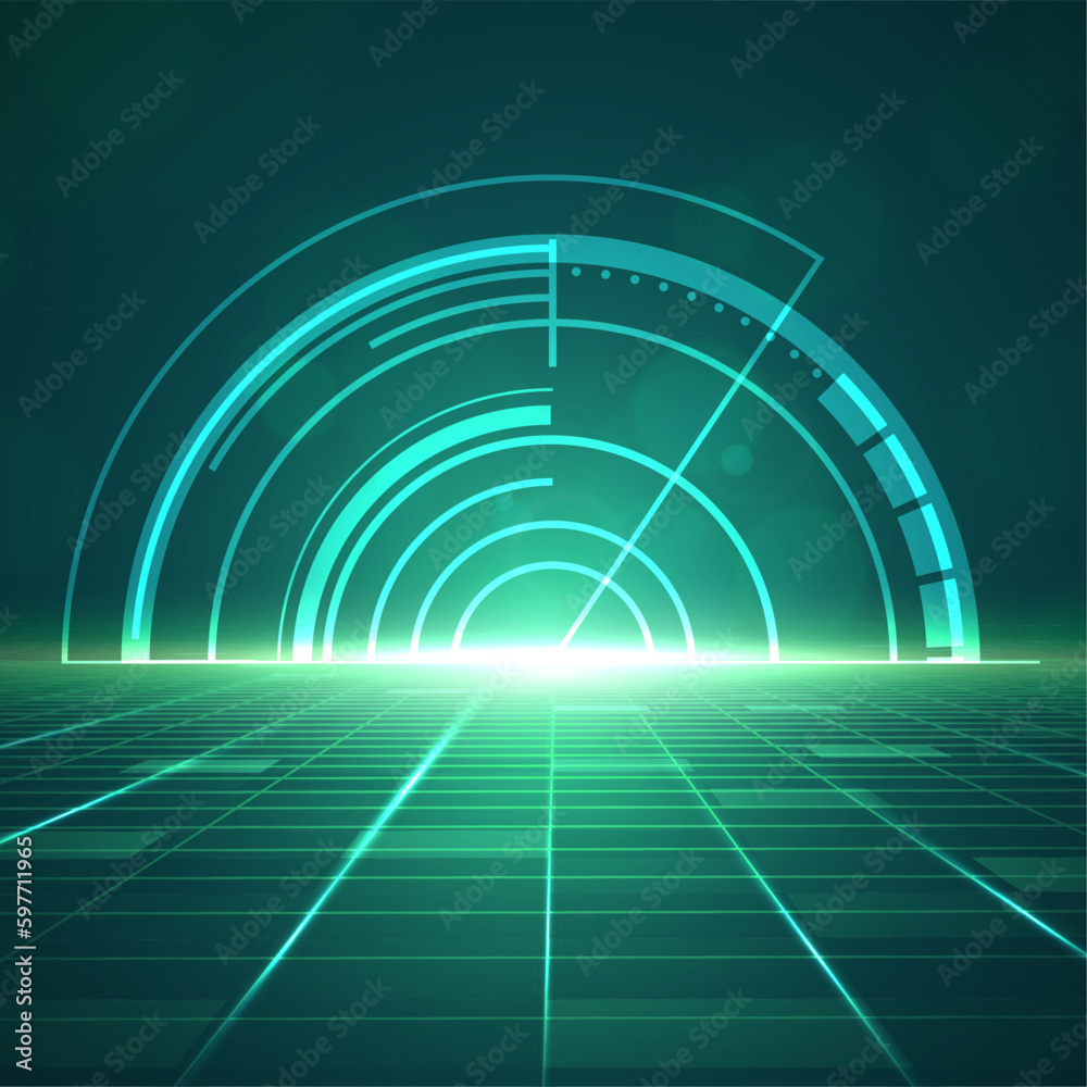 Futuristic horizon background with green light technology illustration ...