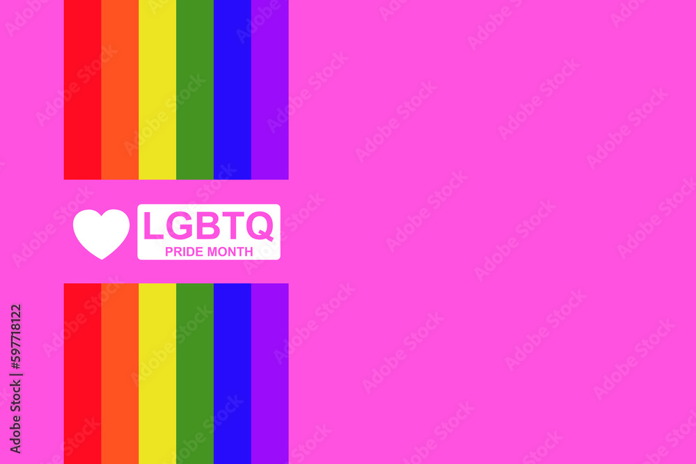 LGBTQIA PRIDE MONTH Text on a bright rainbow flag, a pride month for ...