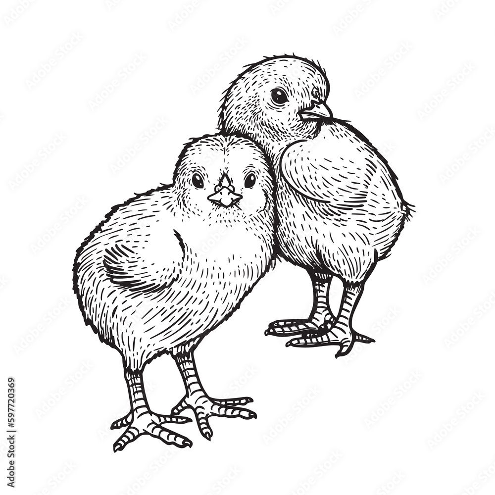Hand drawn sketch style baby chicks. Farm newborn bird. Easter symbol ...