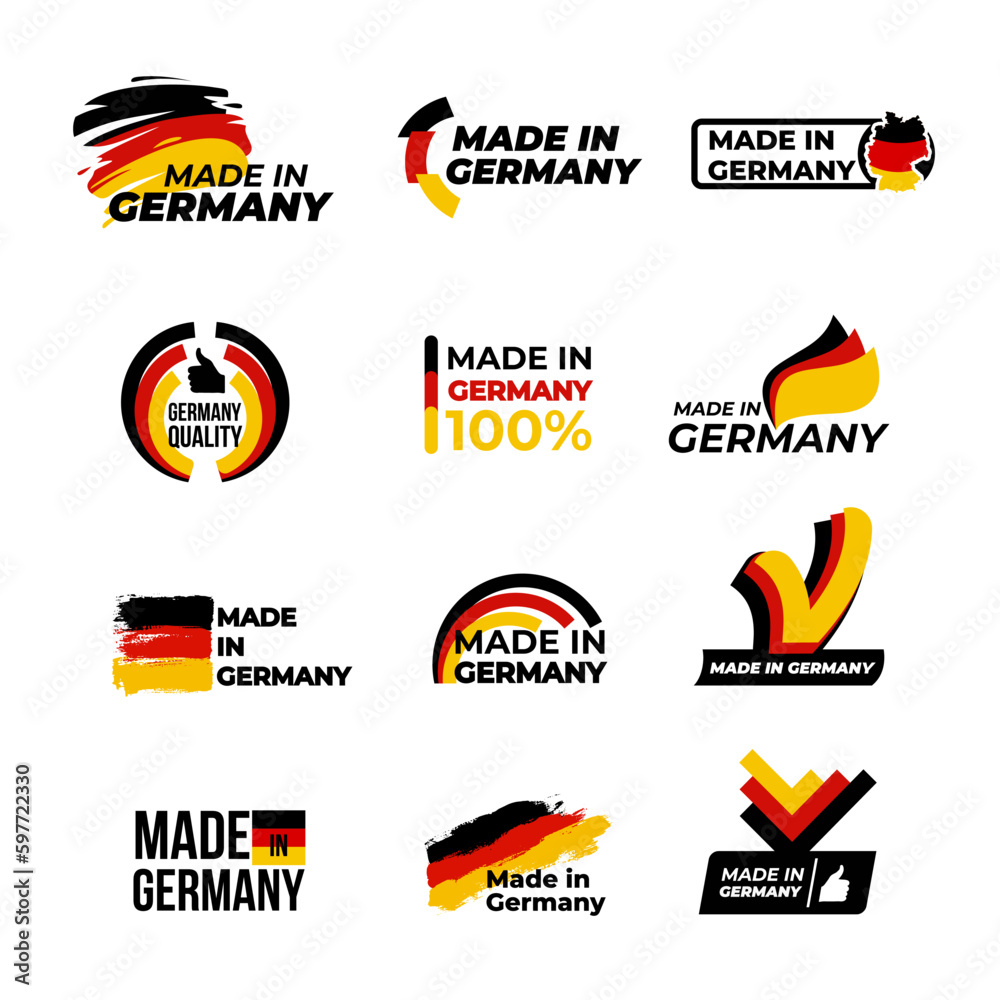 Collection of Made in Germany. Logos, labels, stickers, pointer, badge ...