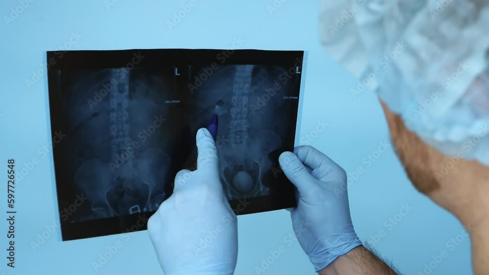X-ray of human kidneys and back spine. The doctor in the clinic ...