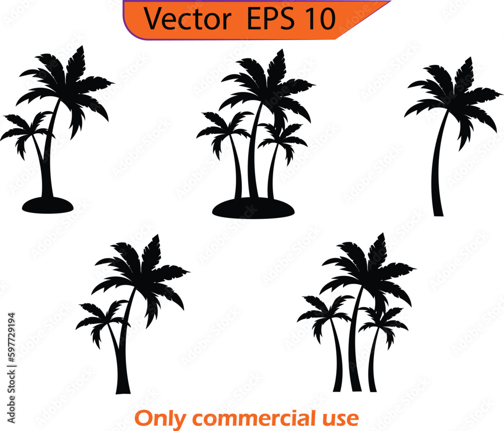 Palm set clip art, black palms. Design of palm trees for posters ...