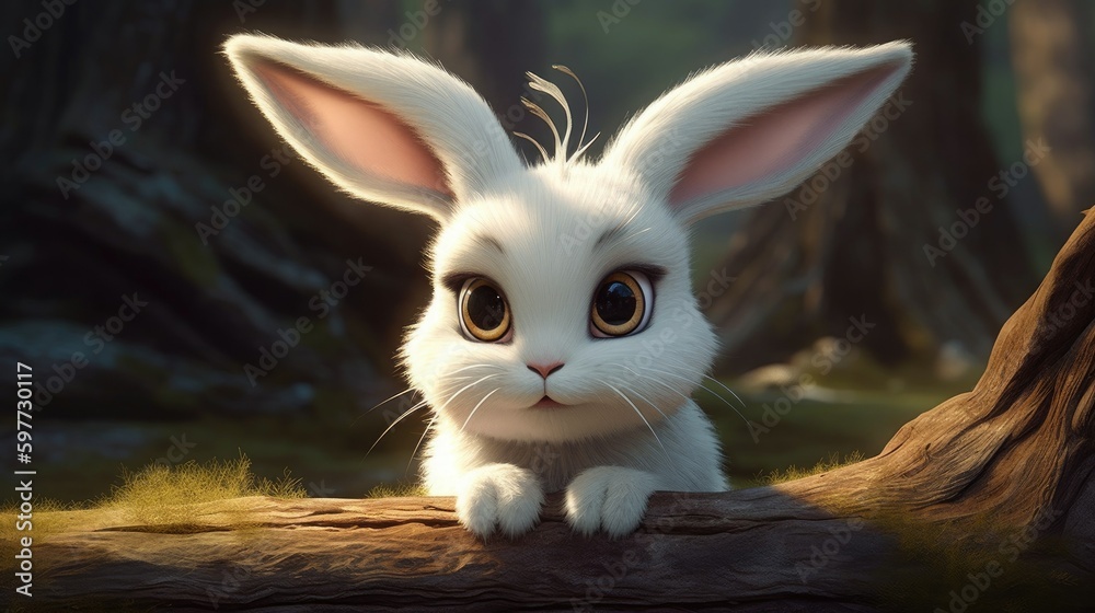 Illustration of a cute white rabbit sitting in a forest - animated ...