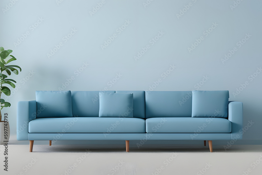 Soft blue sofa on blue background, 3D illustration, AI generated image ...