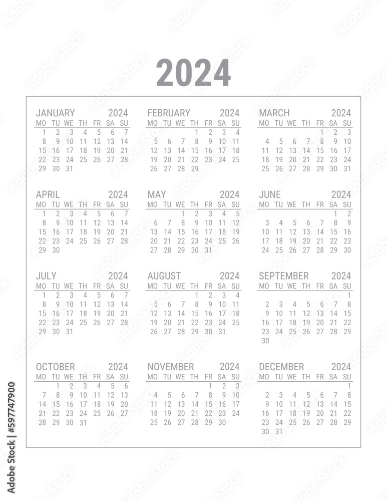 2024 Calendar Printable US Letter Size 8.5x11 Monday Start Planner ...