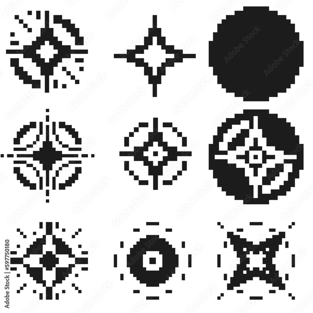 Vetor de Pixelated Icon Set of Shining Stars Effect Template do Stock ...