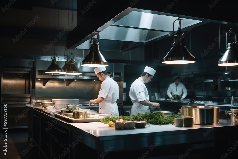 Professional chefs cooking in a modern kitchen created with generative ...