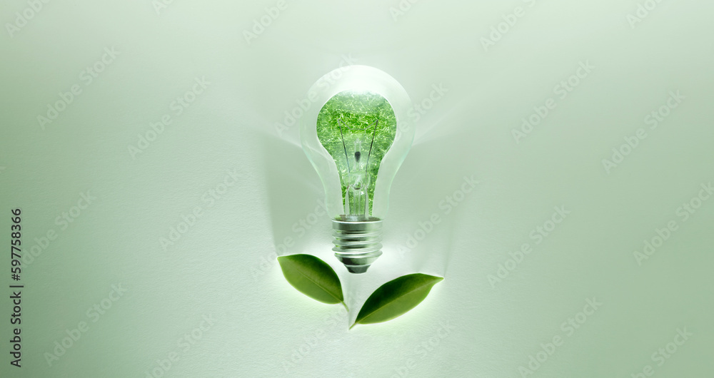 Green Energy Concepts. Wireless Light Bulb with Green Leaf as Sign of ...