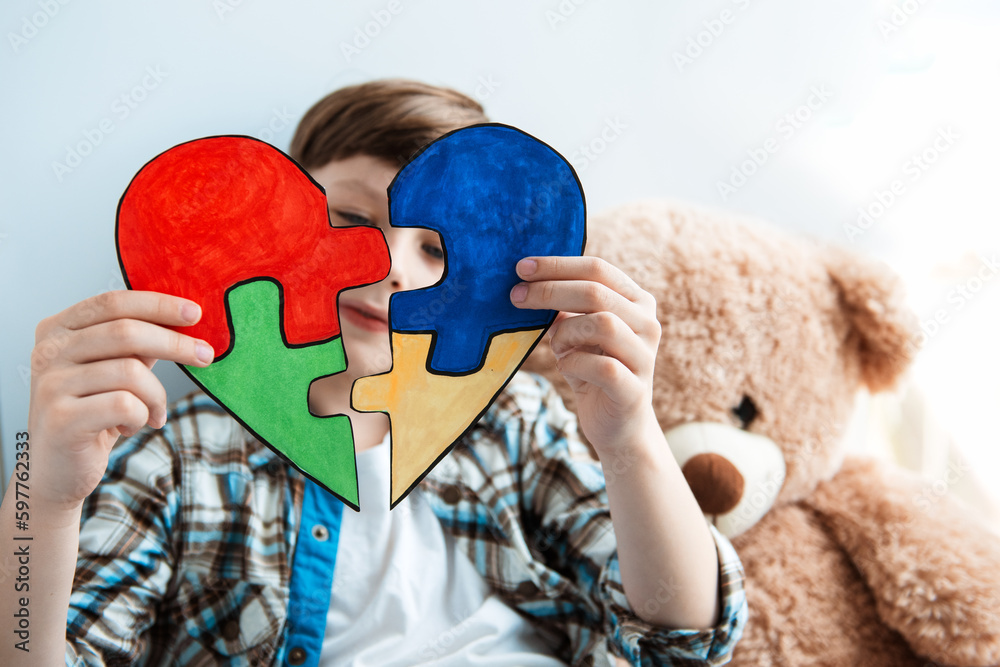 World autism awareness day April 2 - home portrait of a cute child boy ...