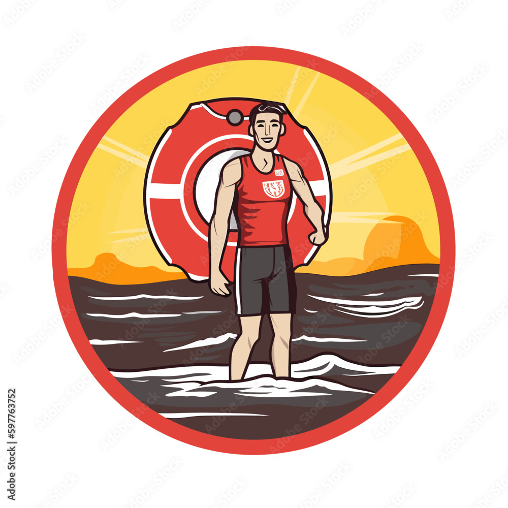 Lifeguard watching swimming pool. Swimming school. cartoon vector ...