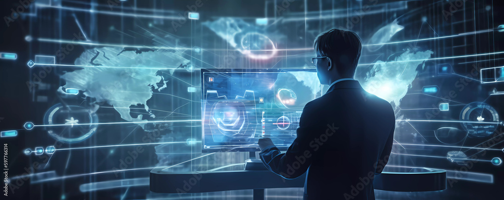 Digital technology, internet network connection, big data, digital ...