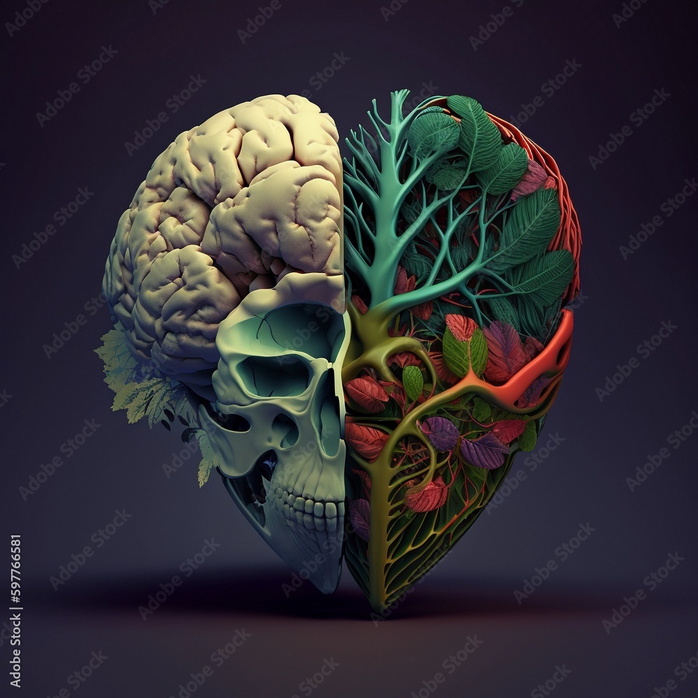 Head, skull, brain, cortex and abstract cerebral hemisphere concept ...